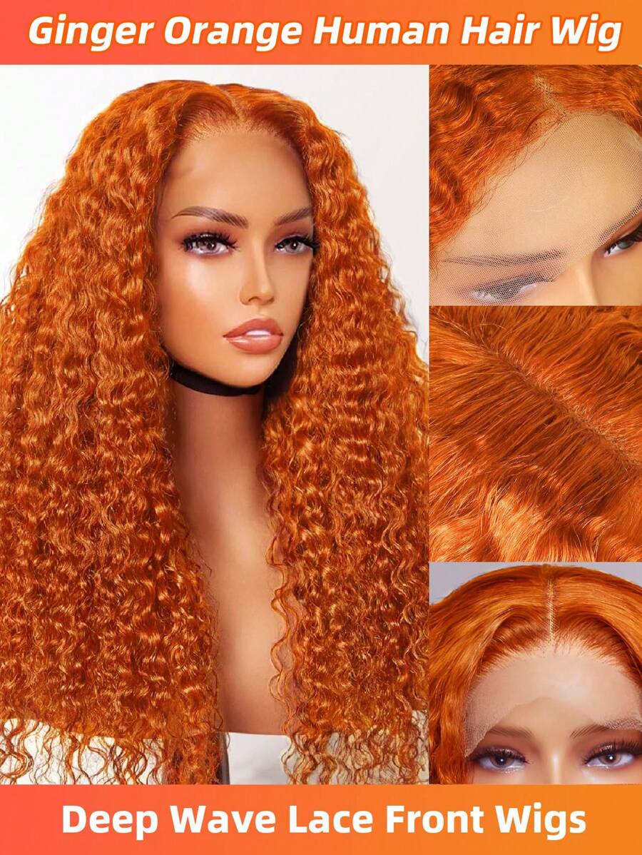 Ginger Orange 32 Inch Deep Wave Lace Front Wigs Human Hair 13x4 Lace ...