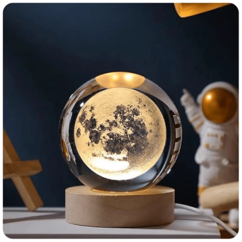 Crystal Table Lamp Planet Earth Galaxy Solar System LED Wooden Base ...