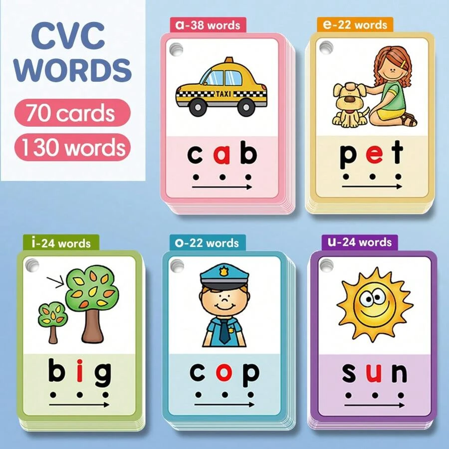 130 Words Montessori Kids Phonics CVC English Words Learning Flash ...