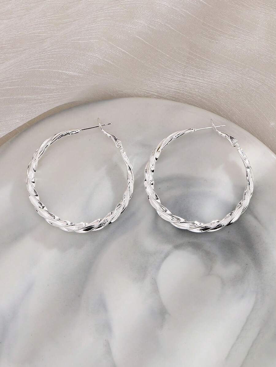 1 Pair S925 Silver Twisted Geometric Hoop Earrings, Luxury & Sexy Design, Suitable For Daily ...