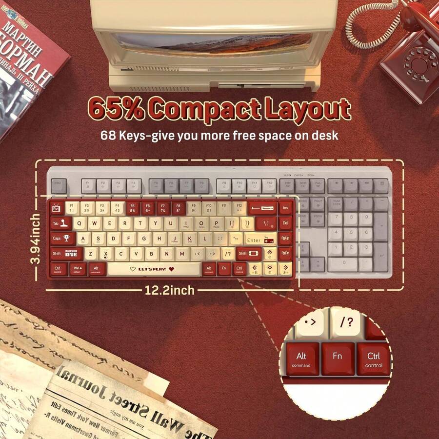 ATTACK SHARK AK680 65% Wired Hotswap Mechanical Gaming Keyboard, 68 ...