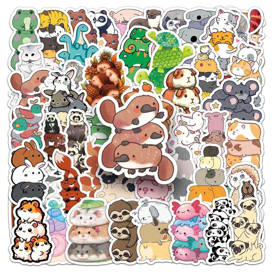 50pcs Cute Animals Stacked Together, Animal-Shaped Fruit Pattern ...