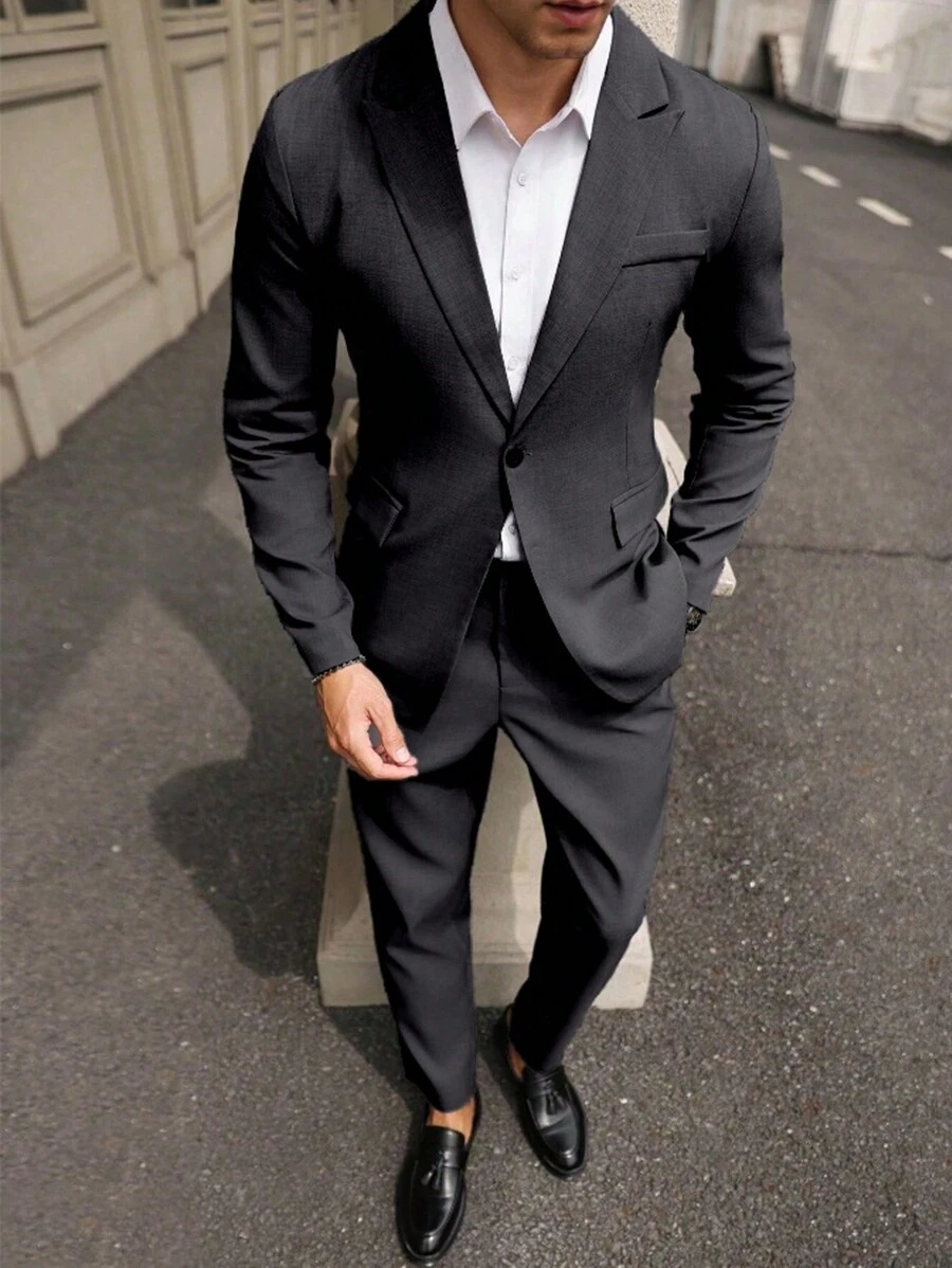 Men Casual Solid Color Suit Set, Including Jacket And Pants | SHEIN USA