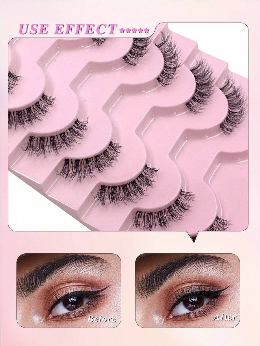 ENCHUW 8 Pairs Half Lashes Clear Band Eyelashes End Eye Elongated ...