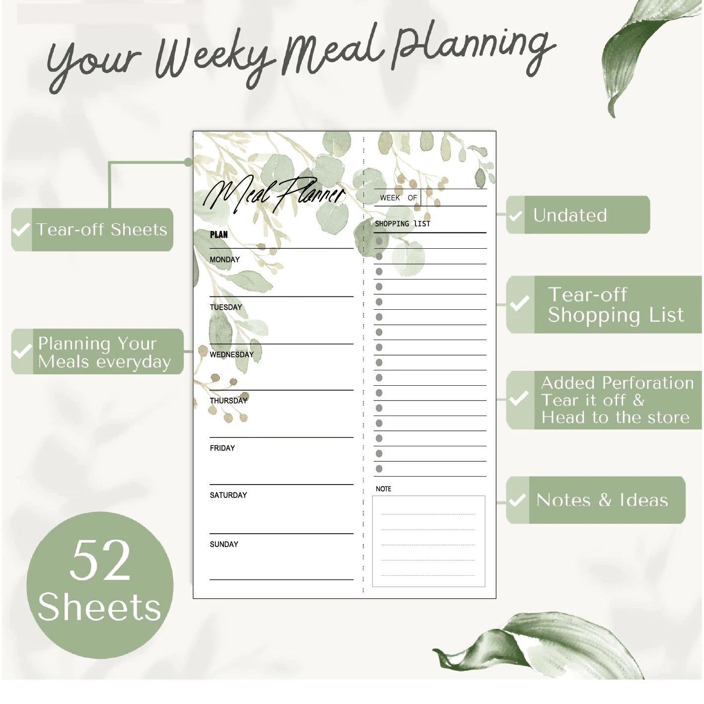 Magnet Large Size Meal Planning Pad - Weekly Meal Planner And Grocery ...