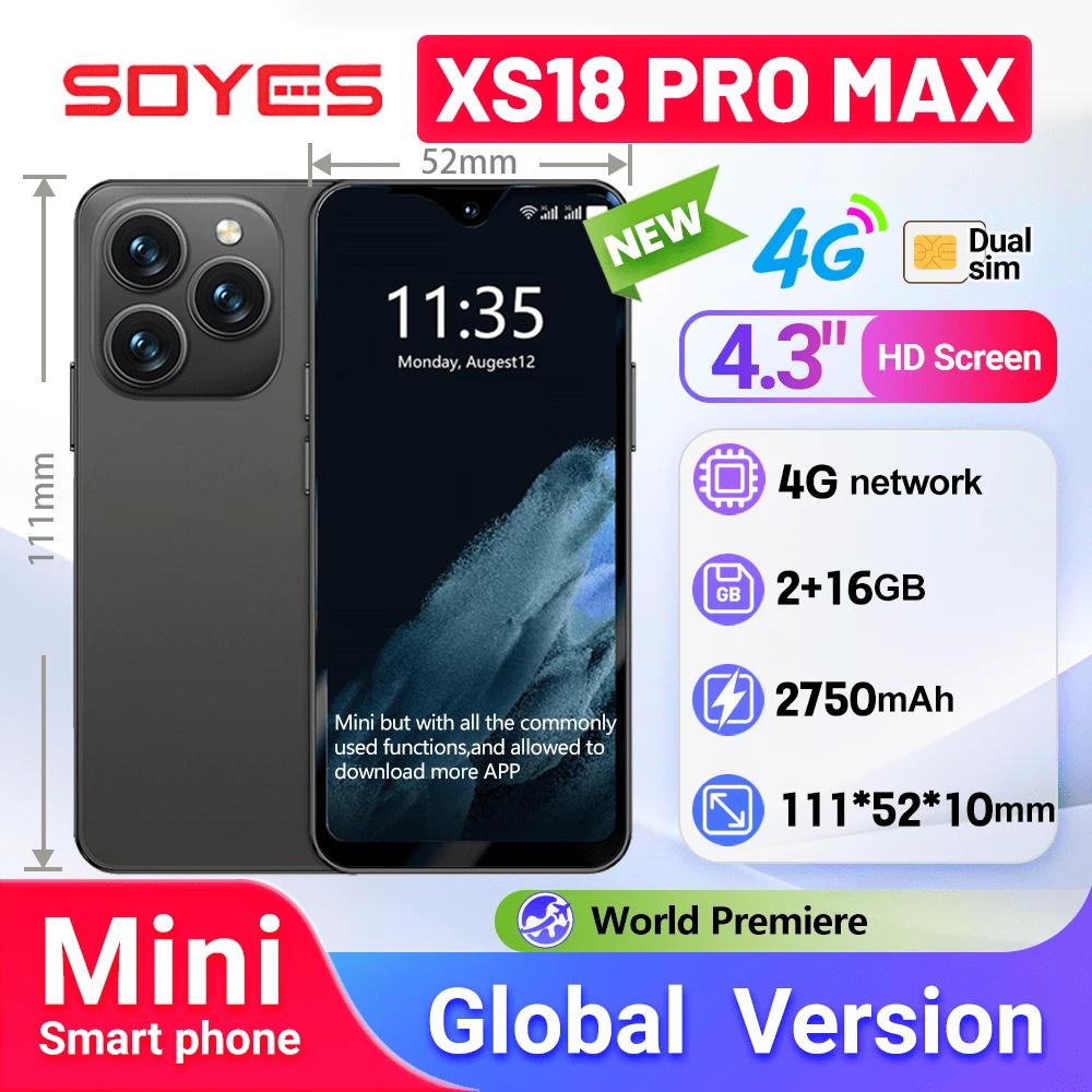 Estreno mundial SOYES XS18 Pro Max Mini Smartphone 4.3" Global 4G con ...
