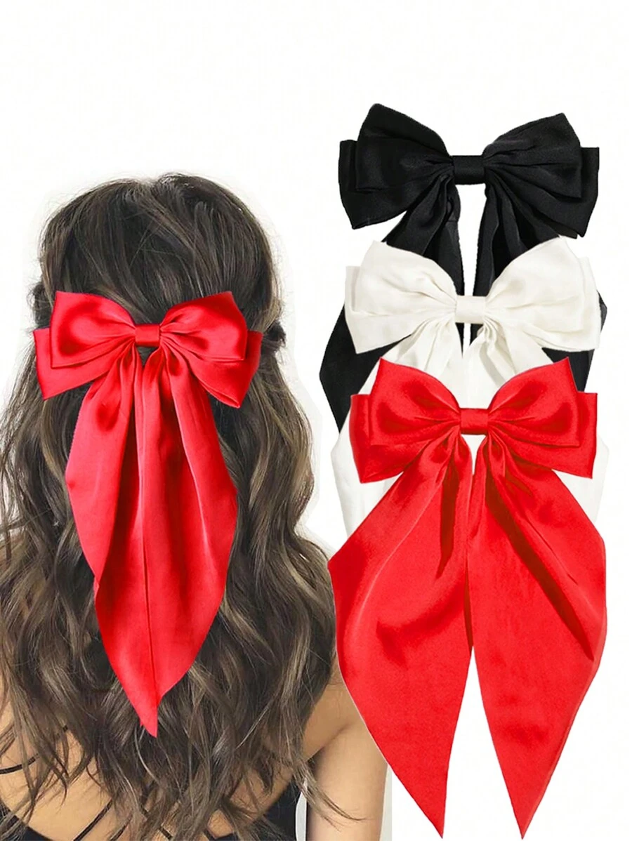 Juego de 3 Lazos para el cabello en Clips para Mujeres, Lazo Negro ...