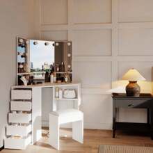 Corner Vanity And Stool, Corner Vanity Desk With Mirror And Lights ...