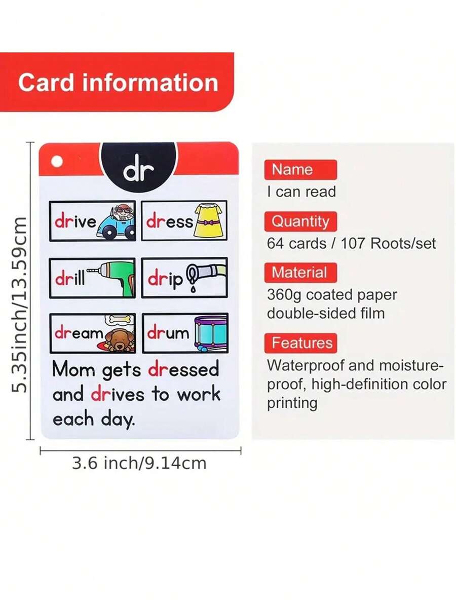 67pcs Natural Phonics English Learning Flash Cards, Cartoon Waterproof ...