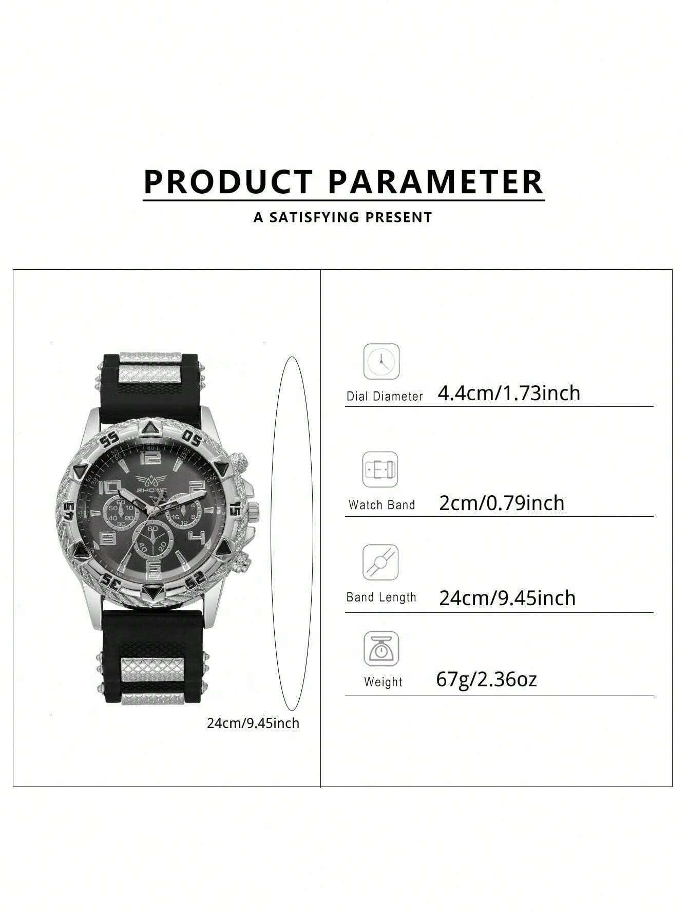 ZHOWE 大きな文字盤の ビジネスカジュアル クォーツ 腕時計、シリコンベルト、ブルーライトグラス、メンズ | #SHEINfashionweek