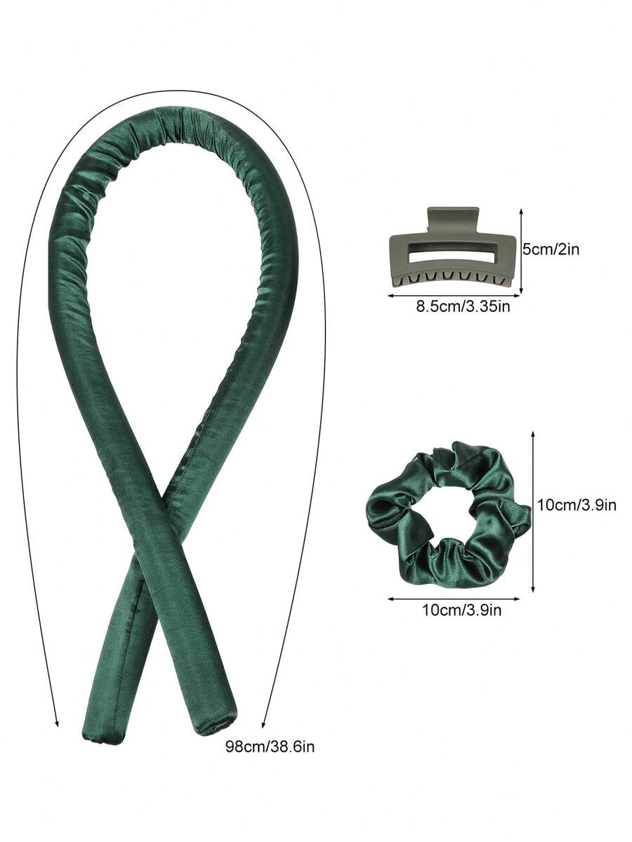 4 pièces Boucleurs à froid de couleur verte unie, ensemble de chouchou et pinces à cheveux en ...