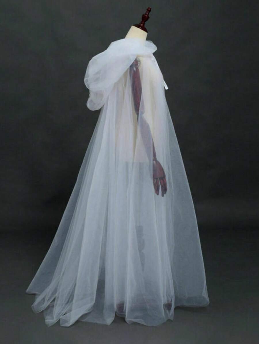 1pc White Bridal Cloak, Black Witch Vampire Cape Cosplay, Halloween ...