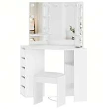 Corner Vanity And Stool, Corner Vanity Desk With Mirror And Lights ...
