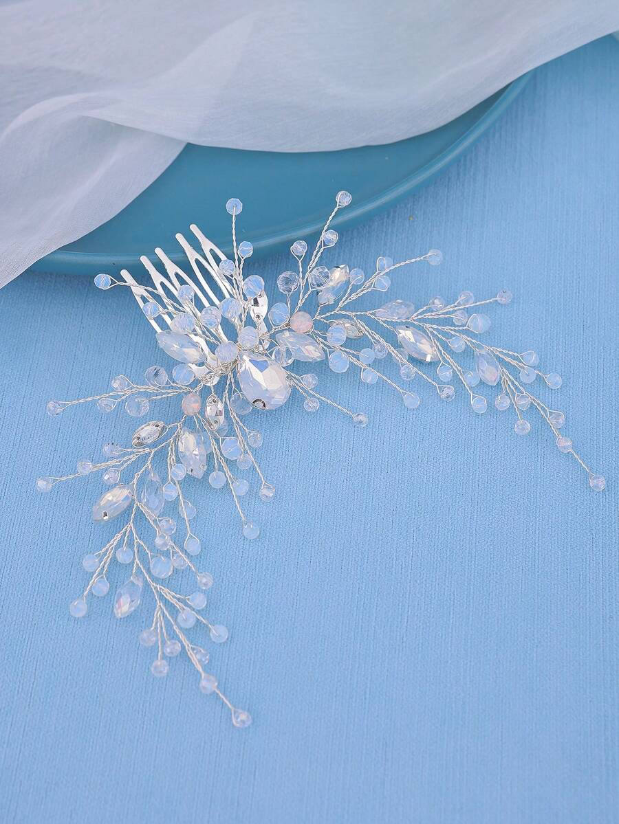 1pc Pointed Glass Diamante Soft Chain Bride's Headband, Hair Decoration ...