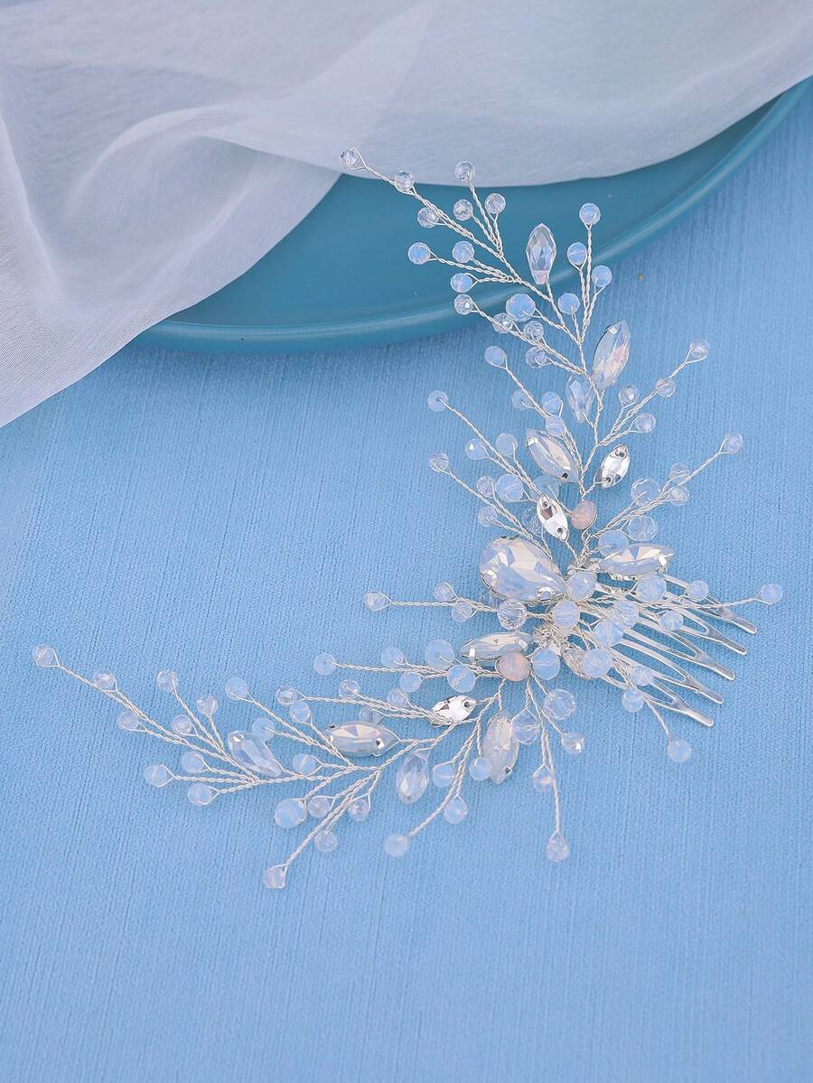 1pc Pointed Glass Diamante Soft Chain Bride's Headband, Hair Decoration ...