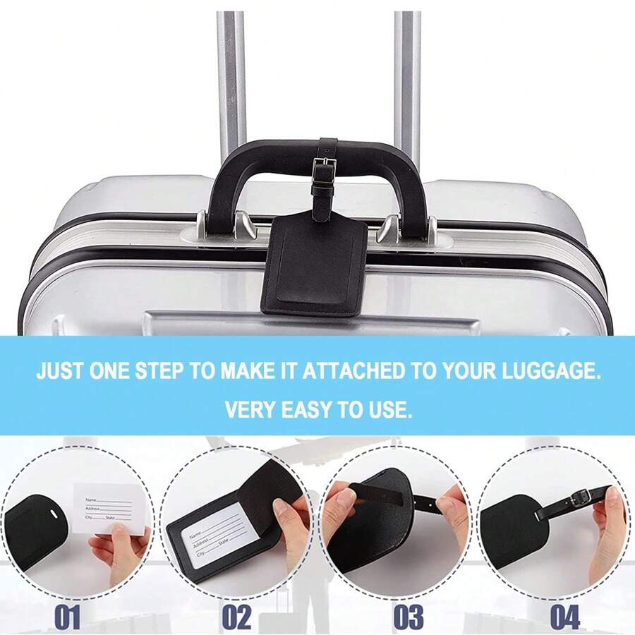 Personalized Luggage Tag Set With Adjustable Strap, PU Leather Luggage Tags For Suitcases Travel ...