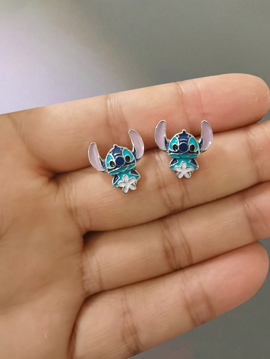Disney Lilo & Stitch Stitch Cute Cartoon Stitch With Flower Stud Earrings For Women Lovely Ear ...