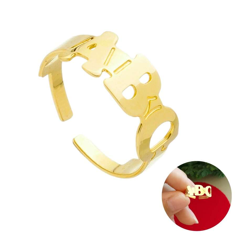 ABC Ring For Children's School Adjustable + Velvet Bag 18k Gold Plated ...