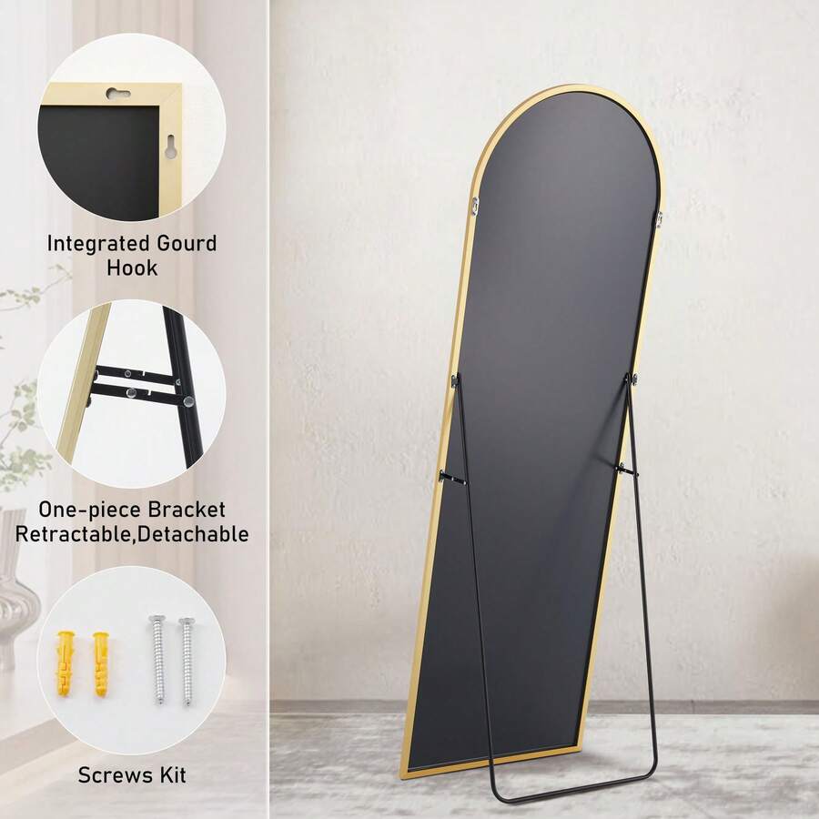 Arched Full Length Mirror 64" X 21" Full Body Floor Mirrors Gold ...