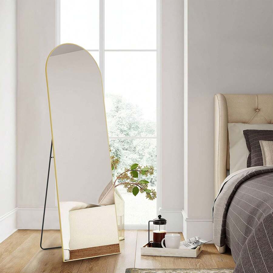 Arched Full Length Mirror 64" X 21" Full Body Floor Mirrors Gold ...