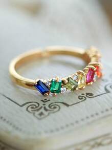 1pc Elegant Rainbow CZ Stone Engagement/Promise Ring For Women | SHEIN USA