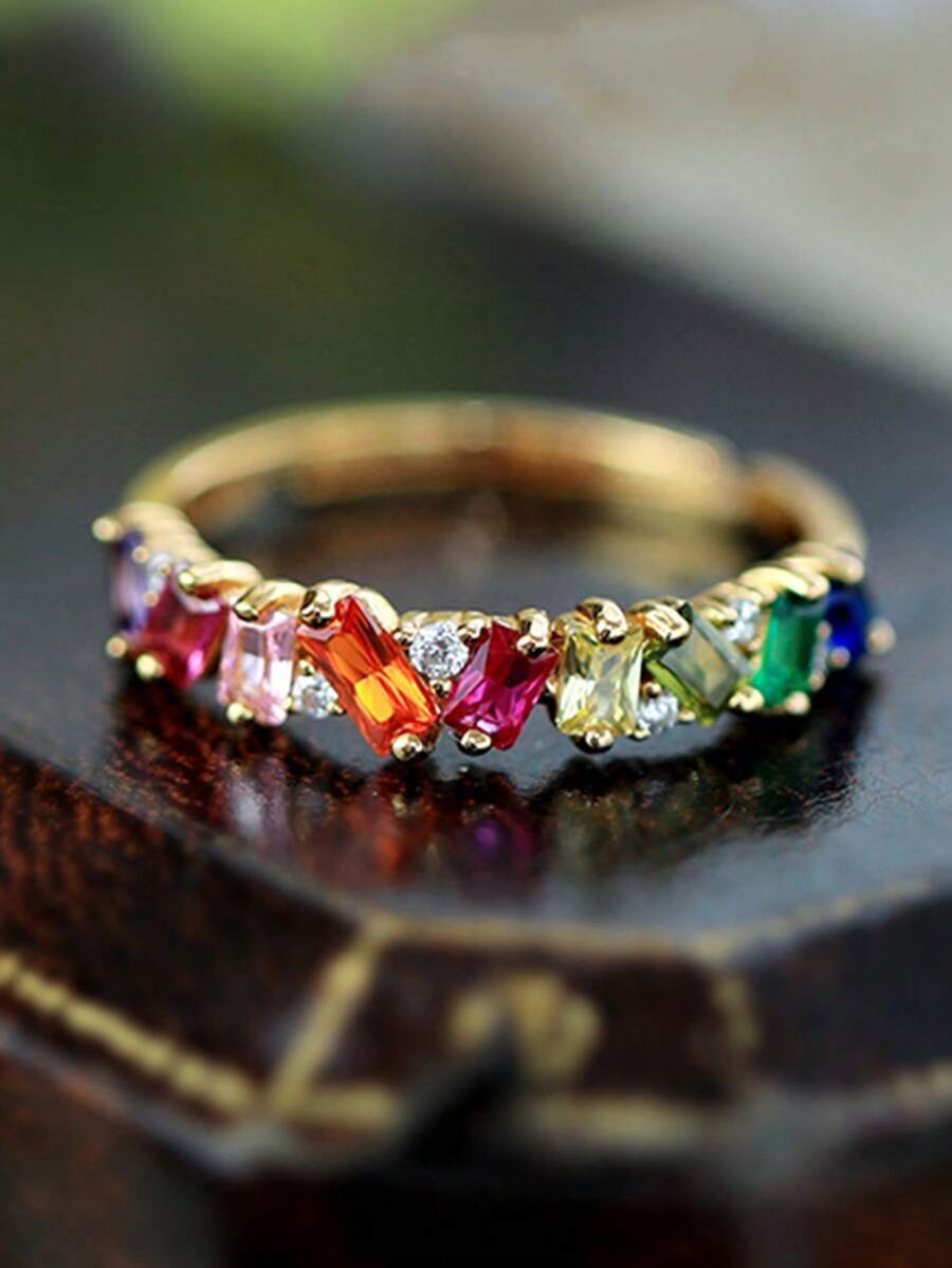 1pc Elegant Rainbow CZ Stone Engagement/Promise Ring For Women | SHEIN USA