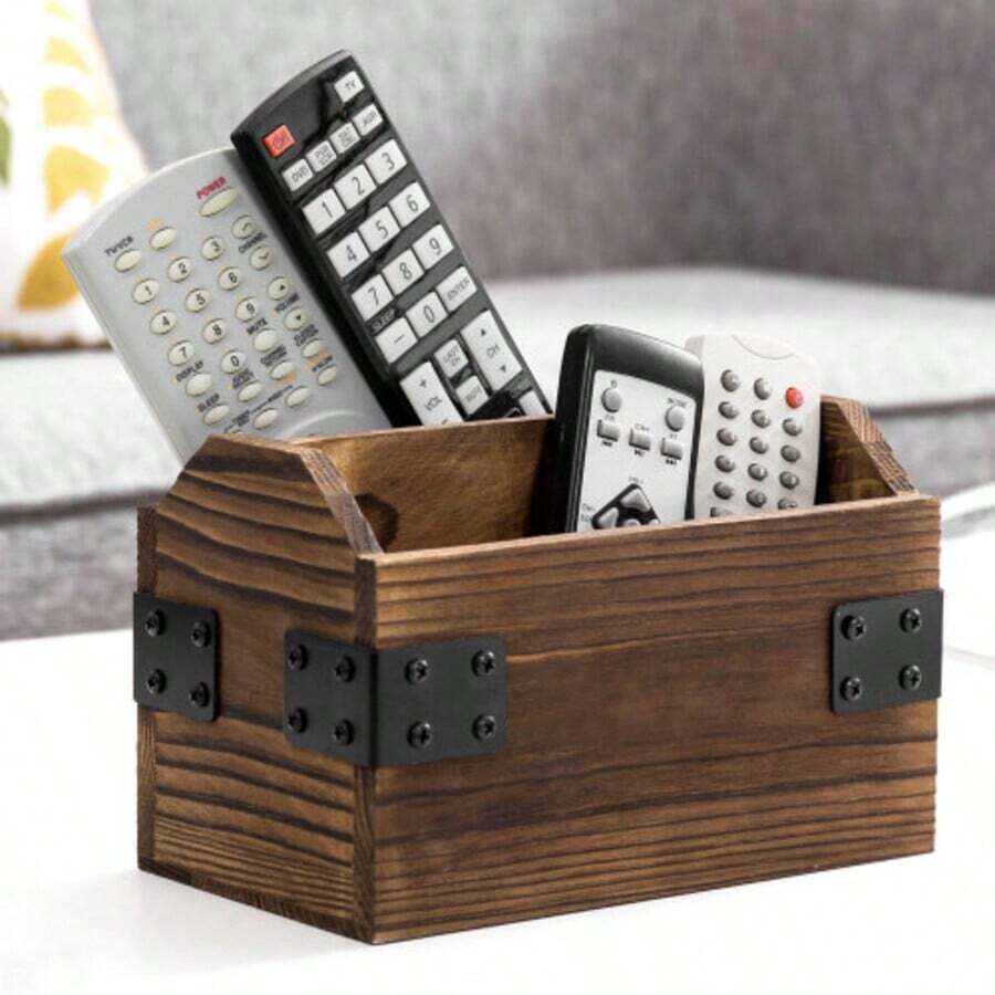 MyGift Rustic Burnt Wood Remote Control Holder, TV Remote Holder With 2 ...
