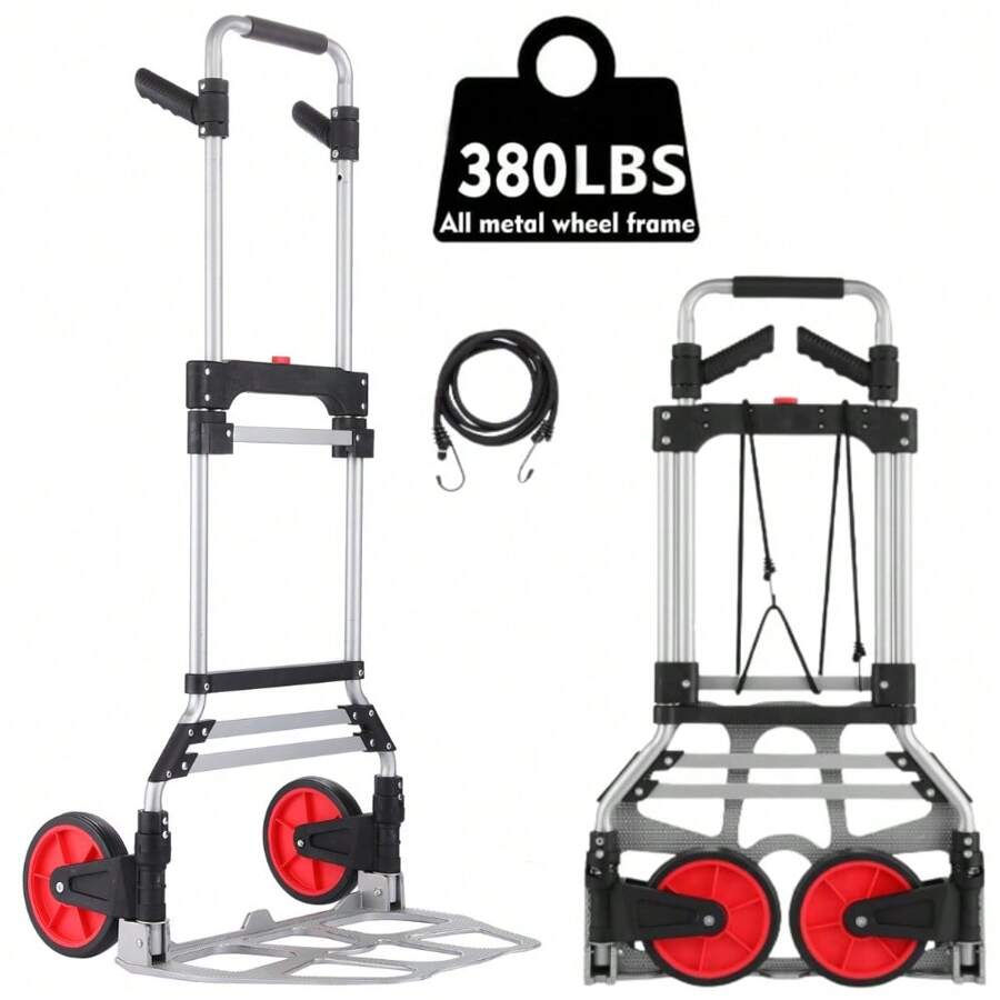 380LB Capacity Folding Hand Truck Dolly - 2 Wheel Foldable Dolly Cart ...