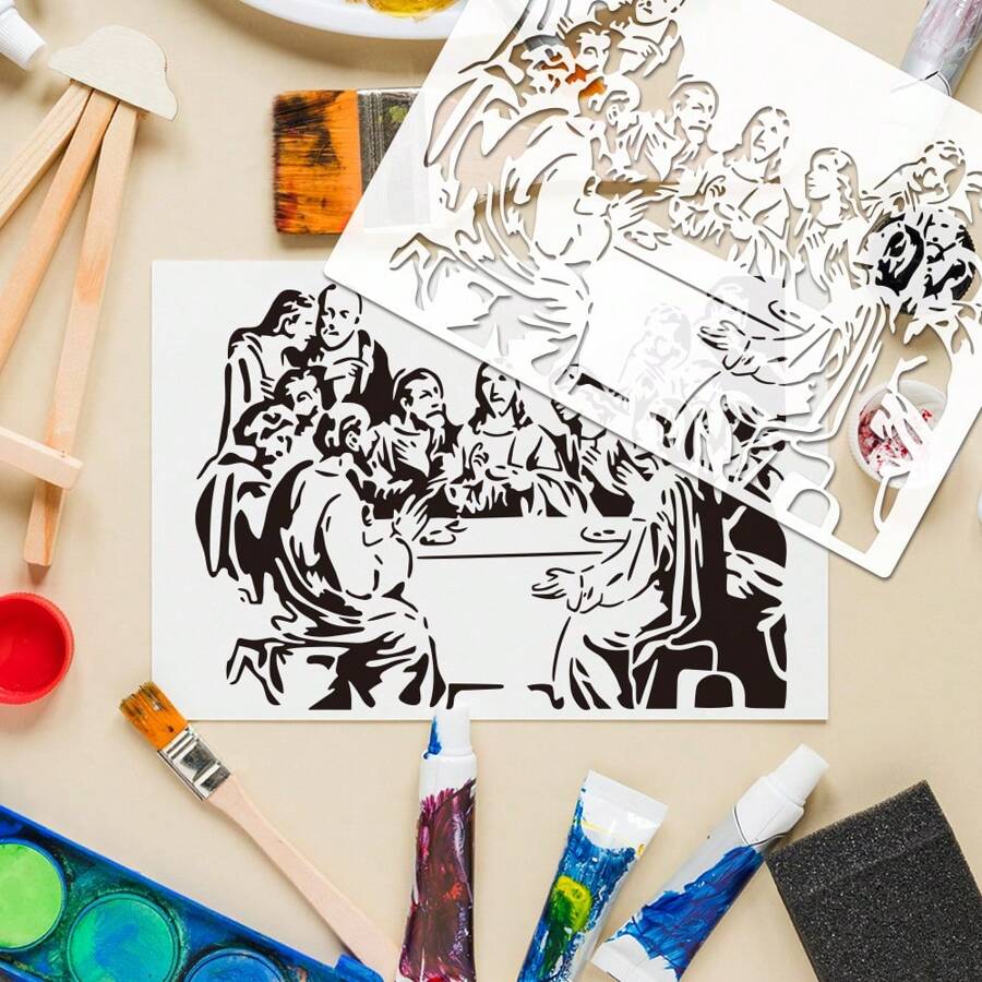 The Last Supper Painting Stencil Jesus Template, Reusable Plastic Craft ...
