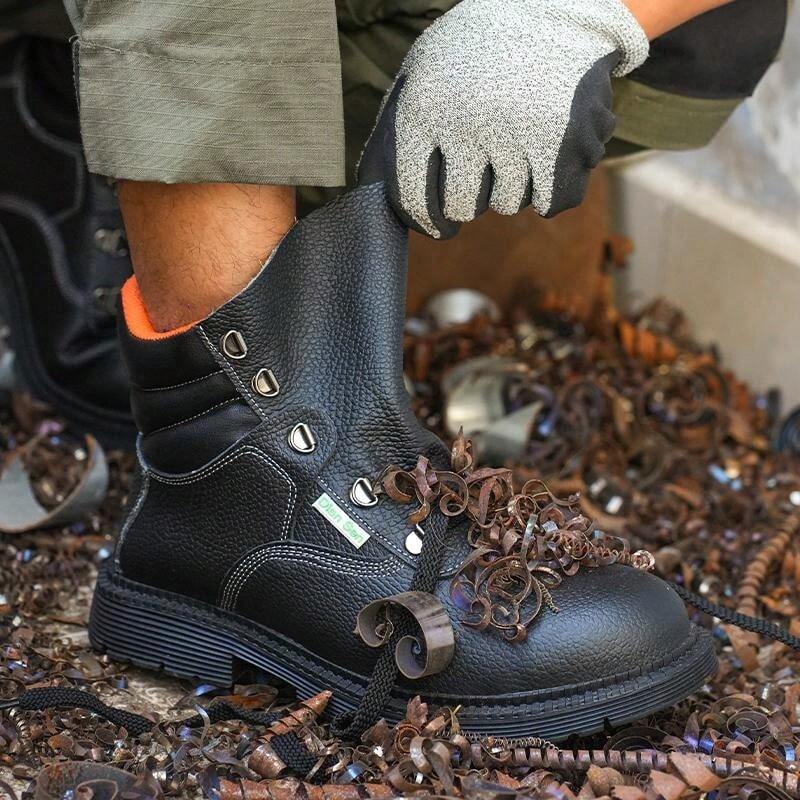 Men's Waterproof Leather Steel Toe Shoes Anti-Slip And Oil-Proof ...