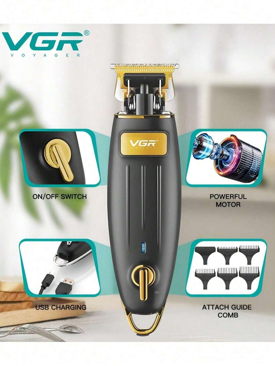 גוזם שיער ומכונת גילוח VGR נטענת 2000mAh 300 דקות זמן עבודה קוצץ שיער עם 5 מסרק מדריך USB טעינת ...