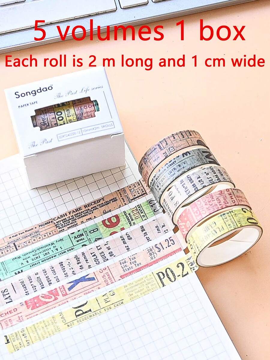 5 Rolls 1 Box Ledger Tape Set Holiday Gift Decoration Materials Ledger ...