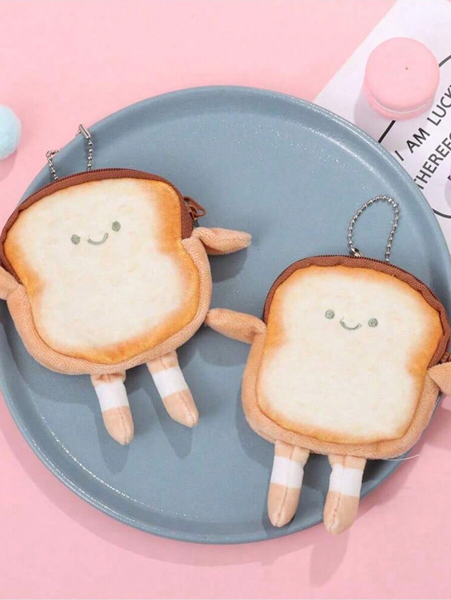 1 Pc Cartoon Toast Bread Plush Toys Coin Purse Earphone Bag Coin Key ...