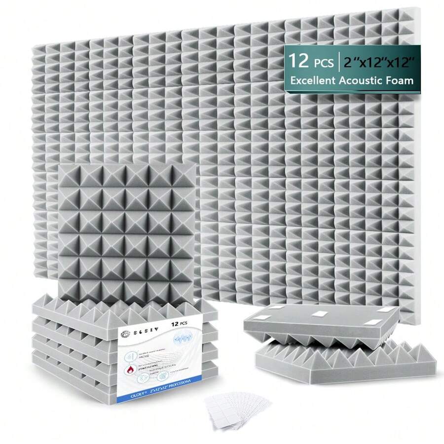 12 Pcs - 12x12x2 Inches - Acoustic Foam Panels, For KTV Studio Drum ...