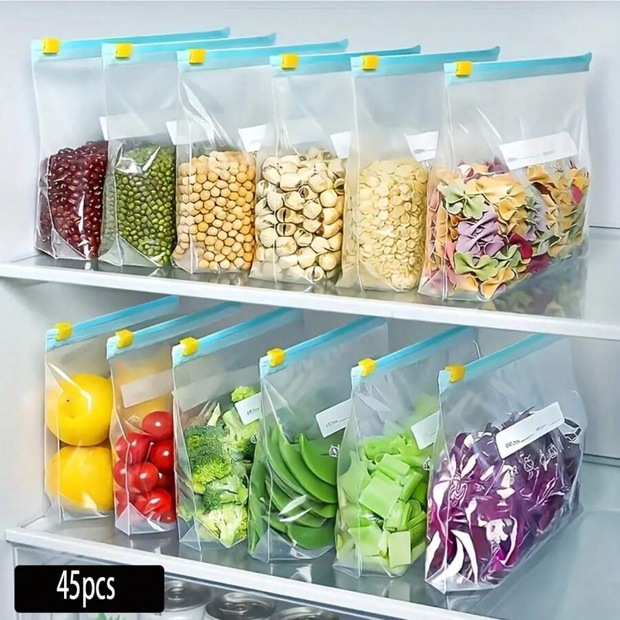 45pcs Reusable Food Storage Bags With Zipper - Leak-Proof & Resealable ...