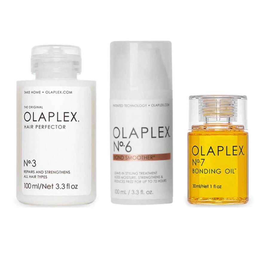 Olaplex No 3 Hair Perfector, No 6 Bond Smoother And No 7 Bonding Oil ...