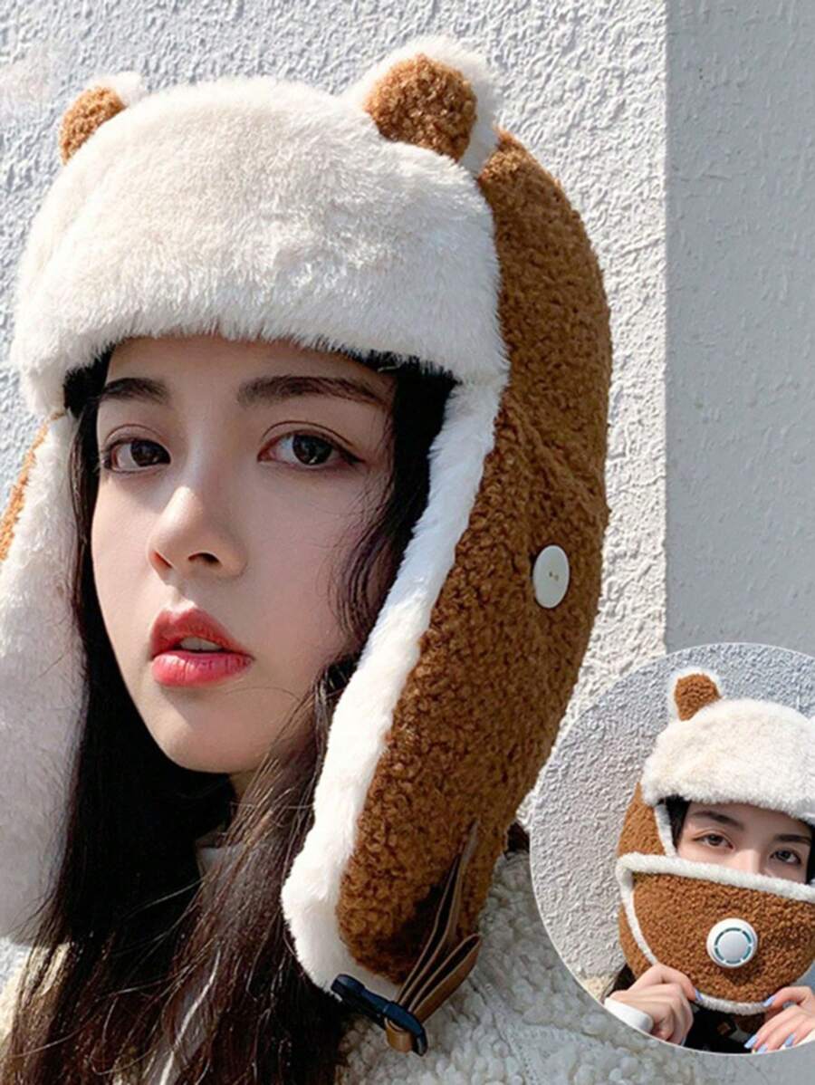 Women's Trapper Hat Fluffy Winter Hats Russian Hat With Buckle Trooper ...