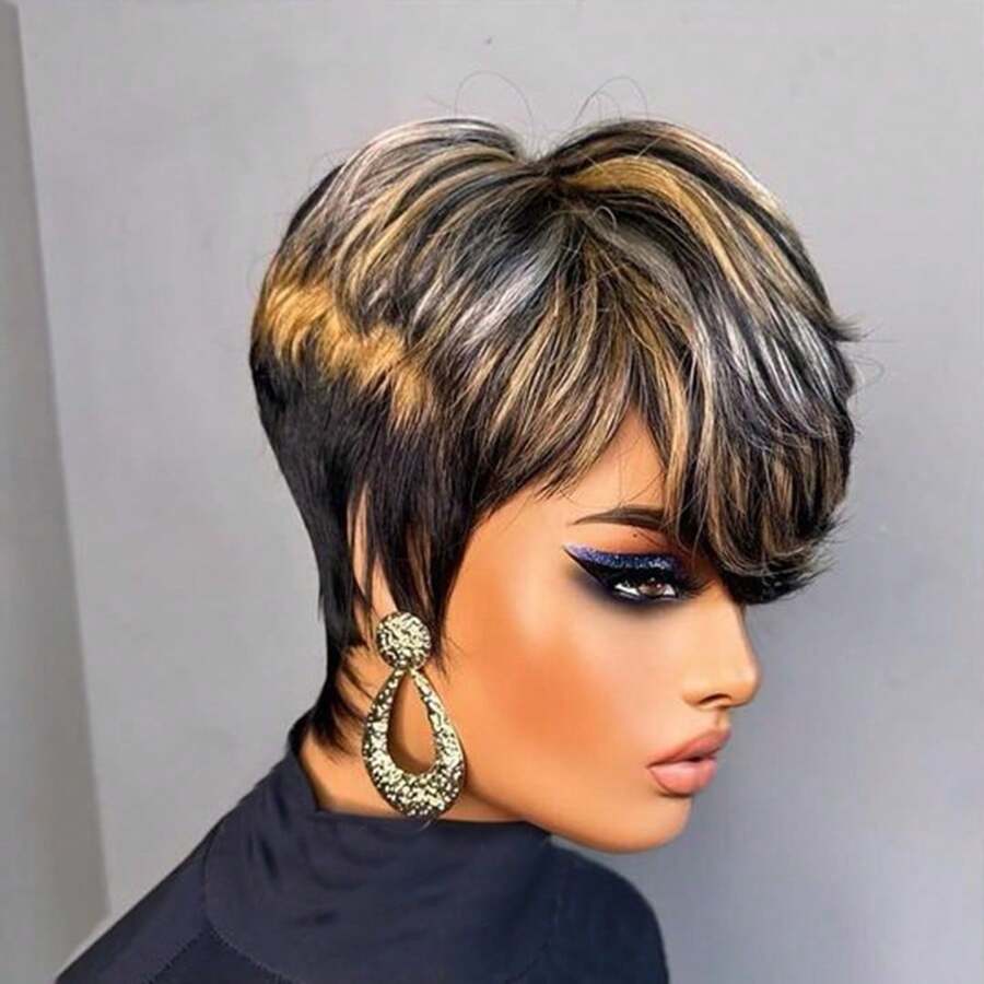 Elegant Pixie Cut Wig For Women 200% Density 1B/27/613 Color- Short ...