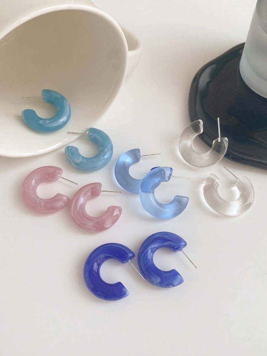 5 Pairs Fashionable Geometric C-Shaped Earring Set, Classic Maillard ...