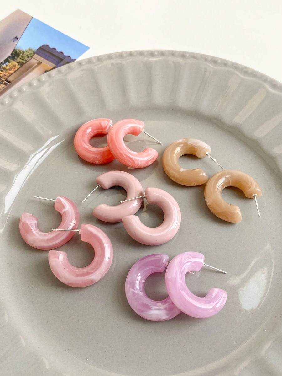 5 Pairs Classic Fashion Maillard Color Geometric C-Shape Earrings Set ...