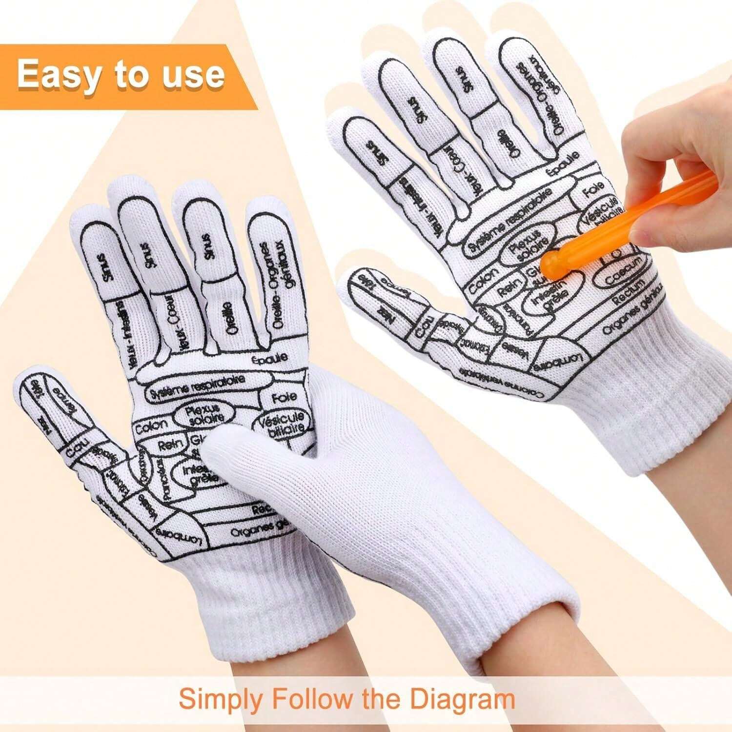 2 Pairs Acupressure Reflexology Gloves Set Reflexology Tools Hand ...