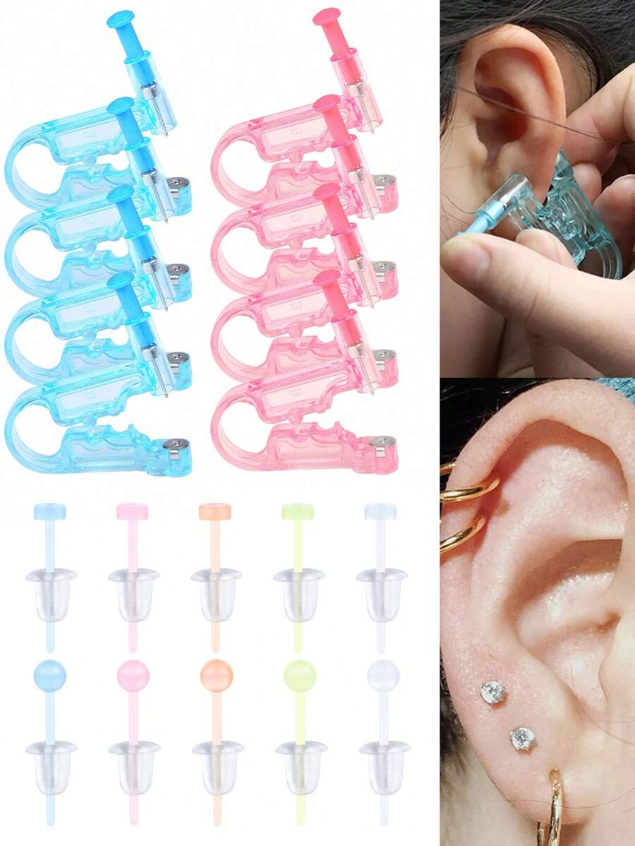 14pcs Disposable Manual Ear Punching Gun With Grow In Dark Ear Studs ...