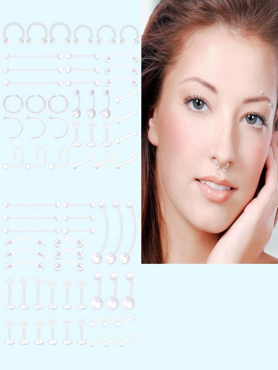 36Pcs Clear Piercing Retainers For Nipple Tongue Nose Septum Eyebrow ...