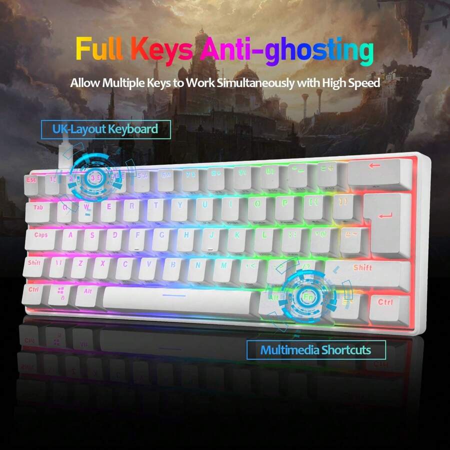 ATTACK SHARK UK Layout 60% Mechanical Gaming Keyboard Type C Wired 61 ...