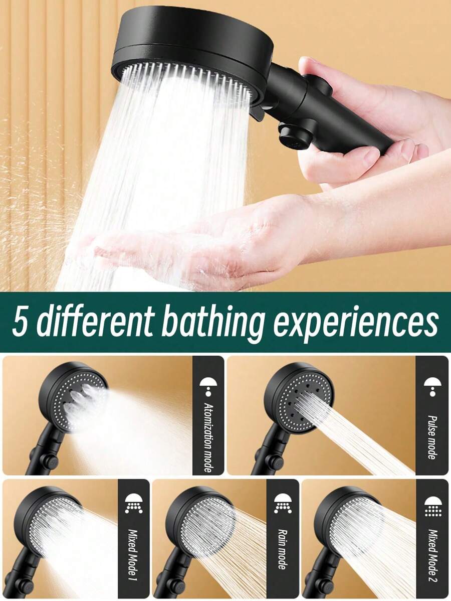 Five Speed Handheld Showerhead With Stop Water Button, Plus 1.5m Black ...