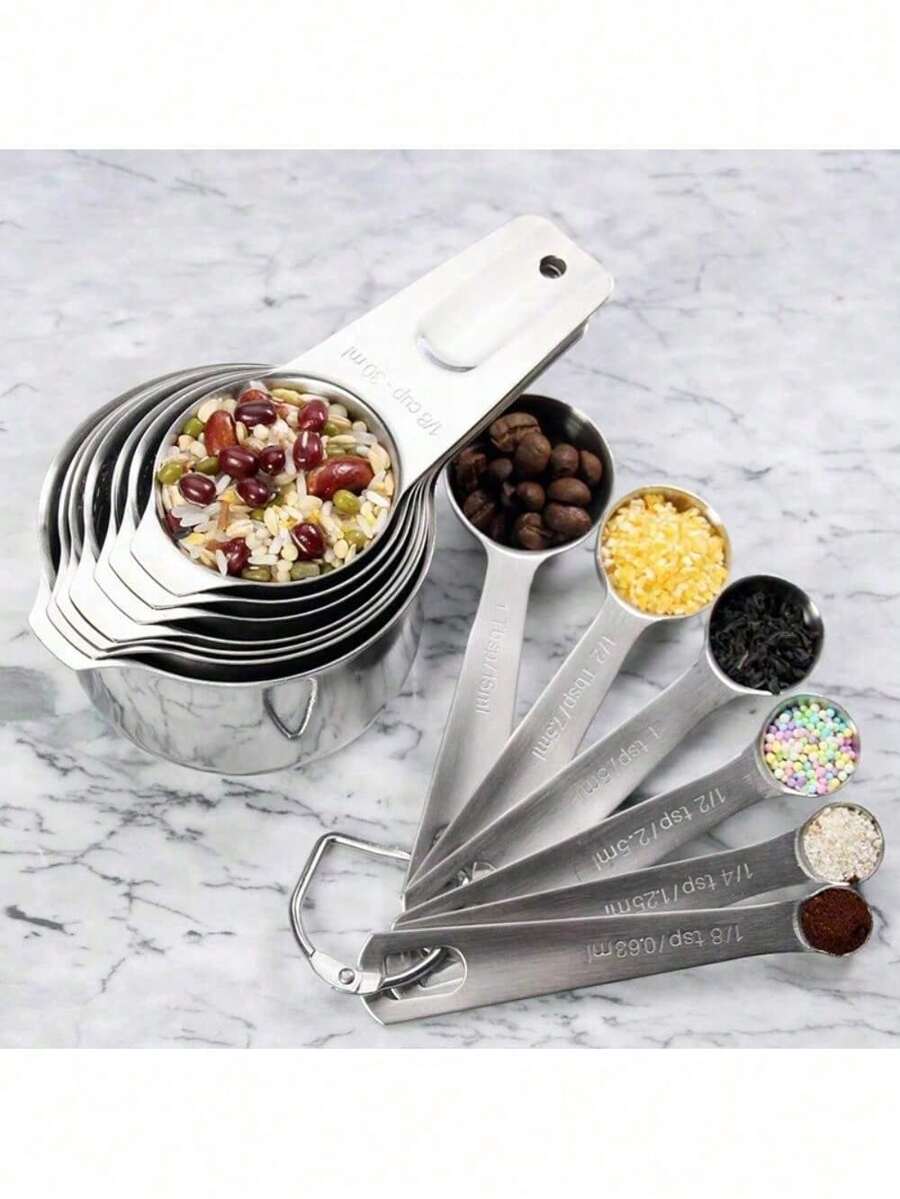 Measuring Cups And Spoons Set Of 14, Stainless Steel 7 Measuring Cups ...