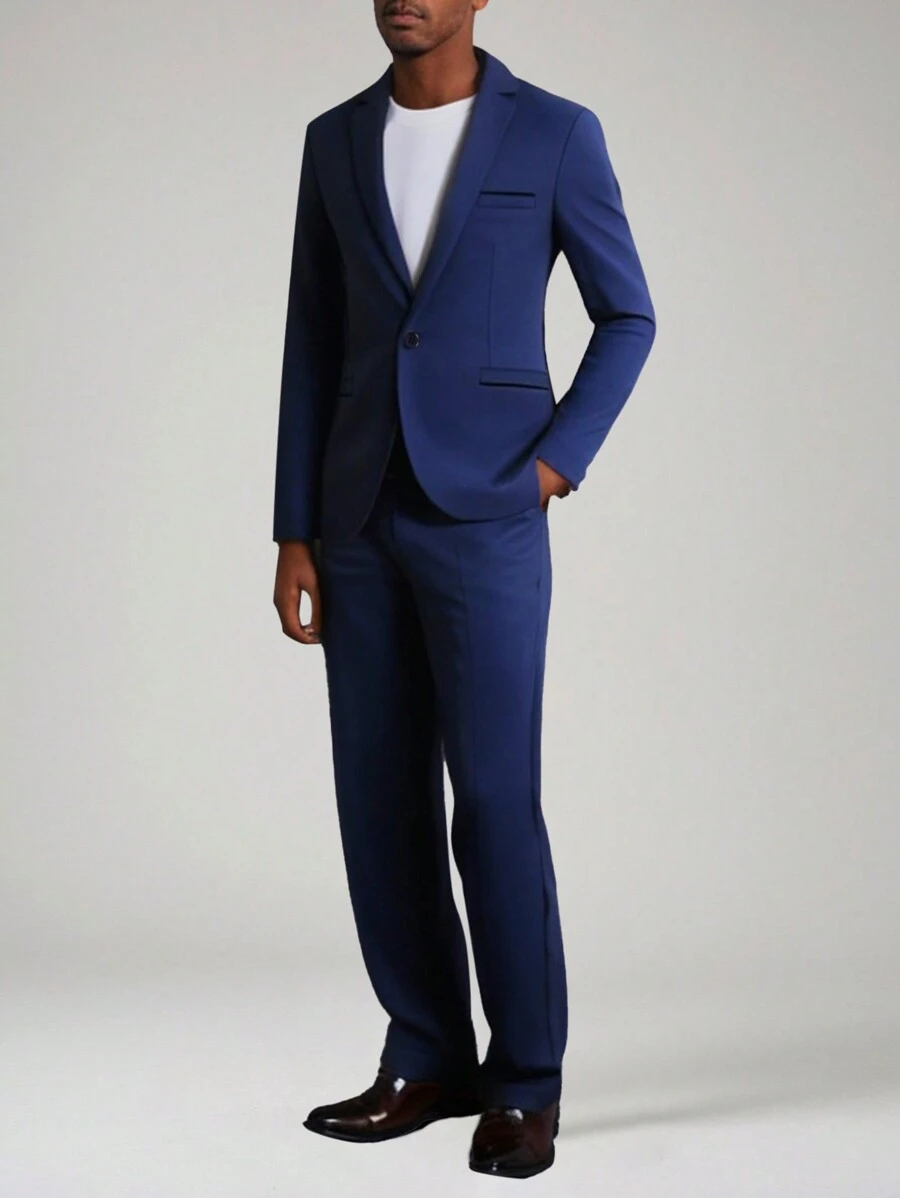 CLOUDSTYLE Men Business Formal Suit Set - Solid Color Collarless Long ...