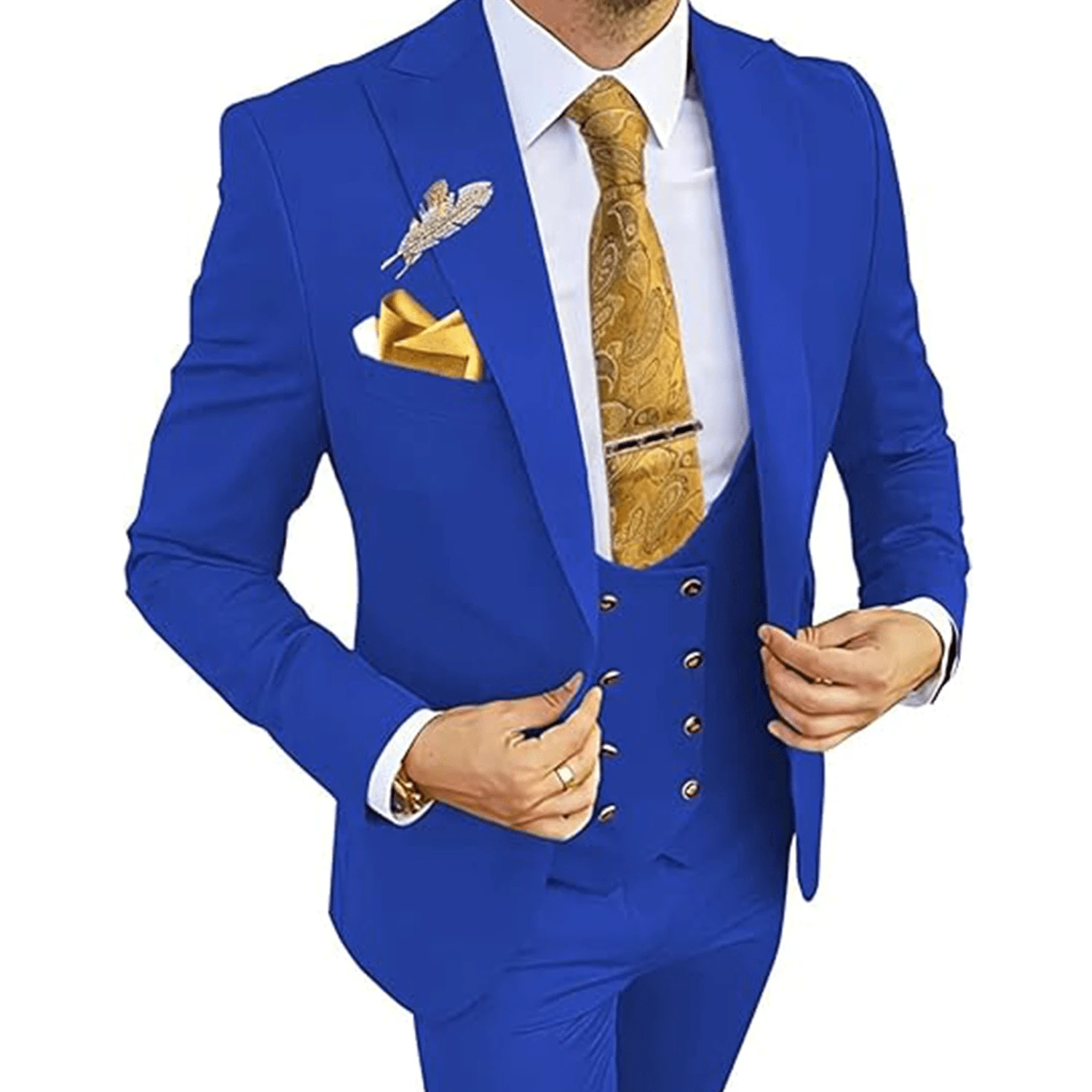 3 Piece Men's Suits Slim Fit Suits For Men Double Breasted Suit Men ...