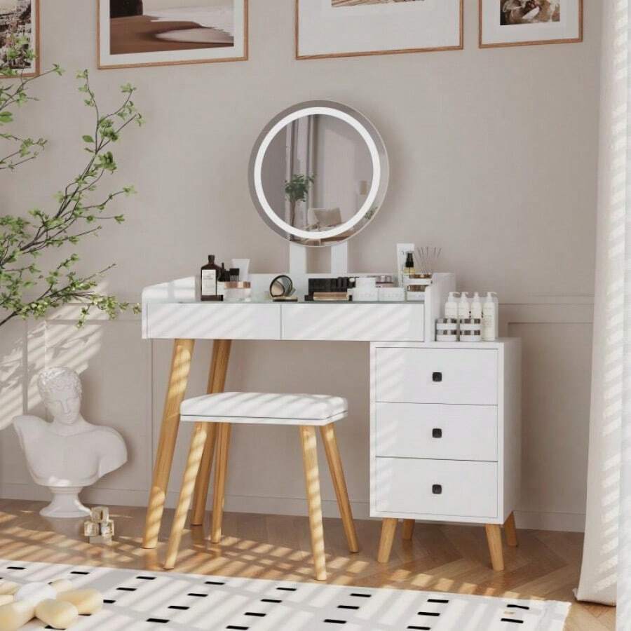 Dressing Table With LED Lights Glass Top Dressing Table With Extendable ...