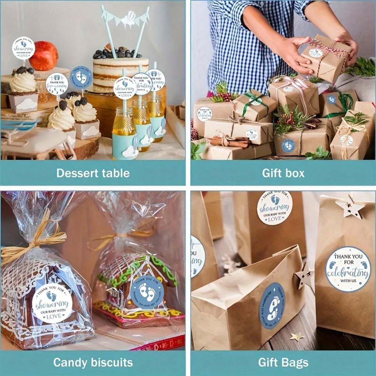 100pcs/Set 2-Inch Cute Blue Footprint Thank You Stickers, Baby Shower ...